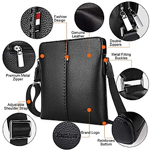 YumSur Mens Shoulder Bag, Leather Messenger Handbag Crossbody Bag for Men Purse iPad Bag for Business Office Work School with Adjustable Strap Black