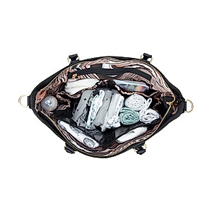 JuJuBe | Eco Tote Bag, Fashion Diaper Bag Tote for Moms with 3 Exterior Pockets, 11 Interior Pockets, and Wipe-Clean Microfiber Changing Pad | Black Catwalk 15 in x 13 in x 5 in