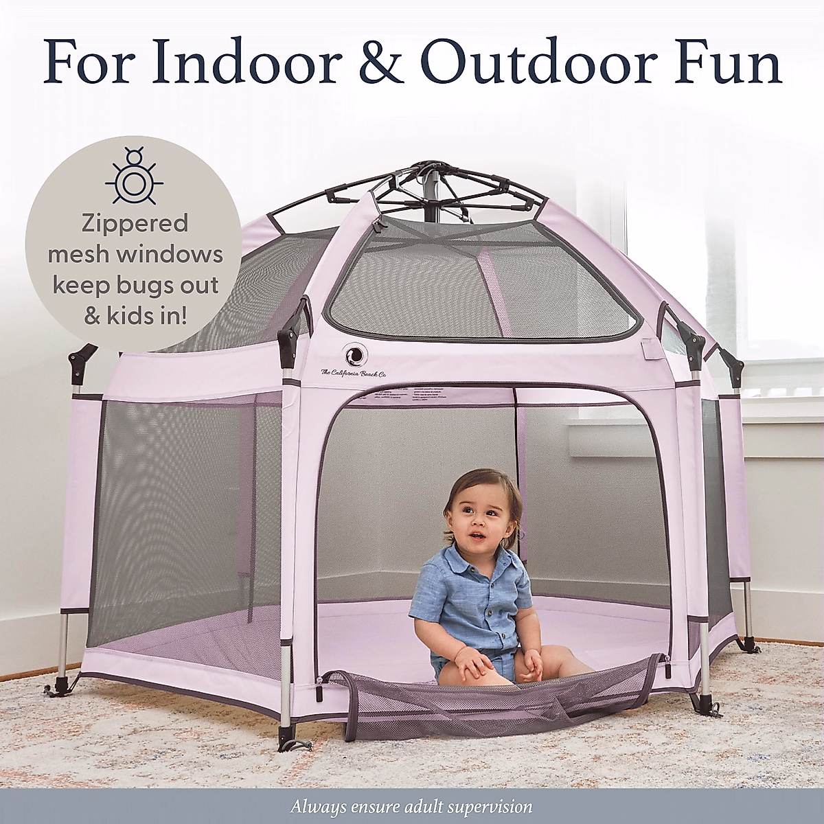 POP 'N GO PLAYPEN - Indoor & Outdoor Baby Playpen for Babies and Toddlers - Baby Beach Tent, Foldable, Portable W/Canopy, Travel Bag, & Mosquito Net - Pop Up Pack and Play Tent (Soft Pink)