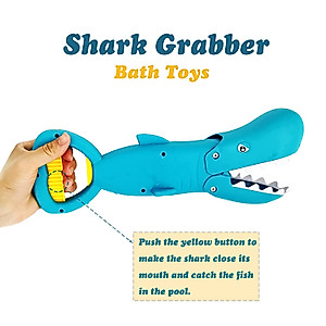 Bath Toys , Shark Grabber Bathub Baby Toy Magnetic Fishing Games Playing Set , Floating Fish Toys in Bathtub Bathroom Pool for Babies Toddlers and Kids Age 3+ (Light Blue)