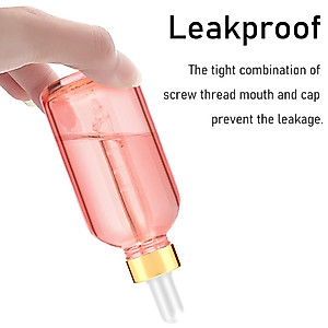 Bumobum Glass Bottle with Dropper, 4 oz Pink Tincture Bottle for Essential Oils with Labels and Funnels, 2 Pack Eye Dropper Bottles with Golden Top (Unbreakable Plastic Eye Dropper with Measurements)