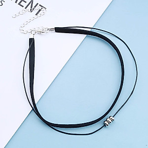 Yheakne Boho Layered Suede Choker Necklace Short Black Velvet Choker Necklace Vintage Leather Necklace Silver Bead Collar Necklace Chain Jewelry for Women and Girls