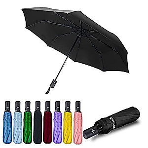 MRTLLOA 42 Inch Compact Windproof Travel Umbrella for Rain, Lightweight, Portable, Automatic, Strong, Waterproof Folding Small Umbrellas for Women & Teenagers(Black)