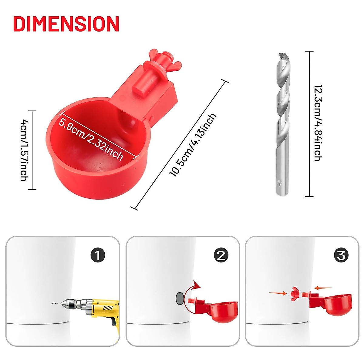 Sykria Chicken Water Cups, Automatic Waterer Kit for Poultry, 3/8 Inch Thread Filling Poultry Drinking Bowl Chicken, Ducks, Birds, Turkeys etc (6 Pack)