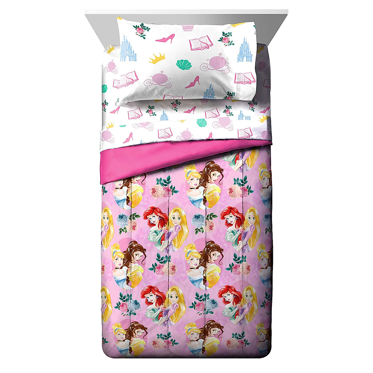 Jay Franco Disney Princess Sassy 4 Piece Twin Bed Set - Includes Comforter & Sheet Set - Super Soft Fade Resistant Polyester - (Official Disney Product)