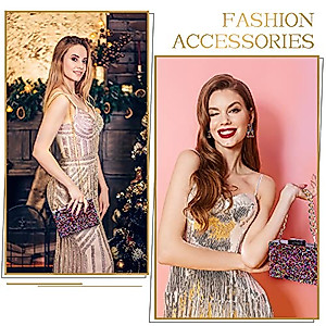 BOBOKA Acrylic Clutch Purses with Rhinestone Rectangle Dangle Earrings Glitter Purse for Women Multicolor Perspex Geometric Patterns Banquet Evening Bag Shoulder Crossbody Handbags