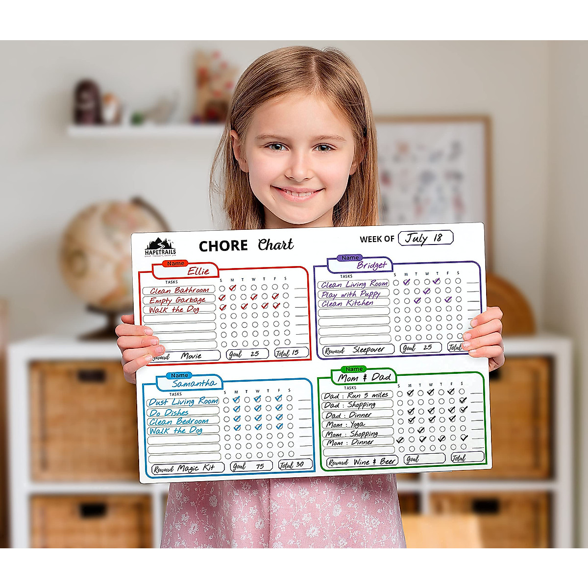 Magnetic Dry Erase Chore Chart for Multiple Kids and Monthly or Weekly Planner Calendar 17x12" Each, Blank Magnetic List, Chores Reward Chart, Good Behavior Chart, Kids Home Magnetic Chore Chart, Kids Multiple Kids, Schedule Board for Kids (Chore Chart an