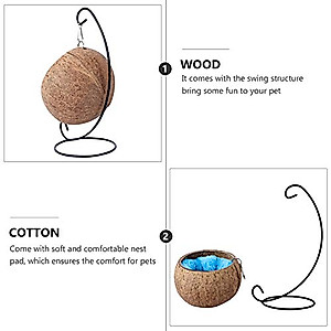 TEHAUX Natural Coconut Shell Bird Nest House Bed with Warm Pad for Parrot Parakeet Hamster Rat Mice Chinchilla Cage Toy Nesting Box