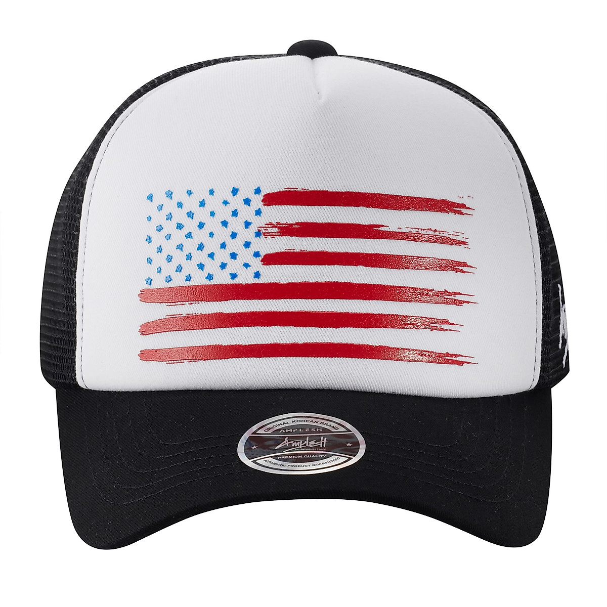 AMPLESH Premium 3D Embossed American Flag Trucker Hat Mesh Baseball Cap Outdoor Snapback Hat for Men Women (as1, Alpha, m, l, White/Black)