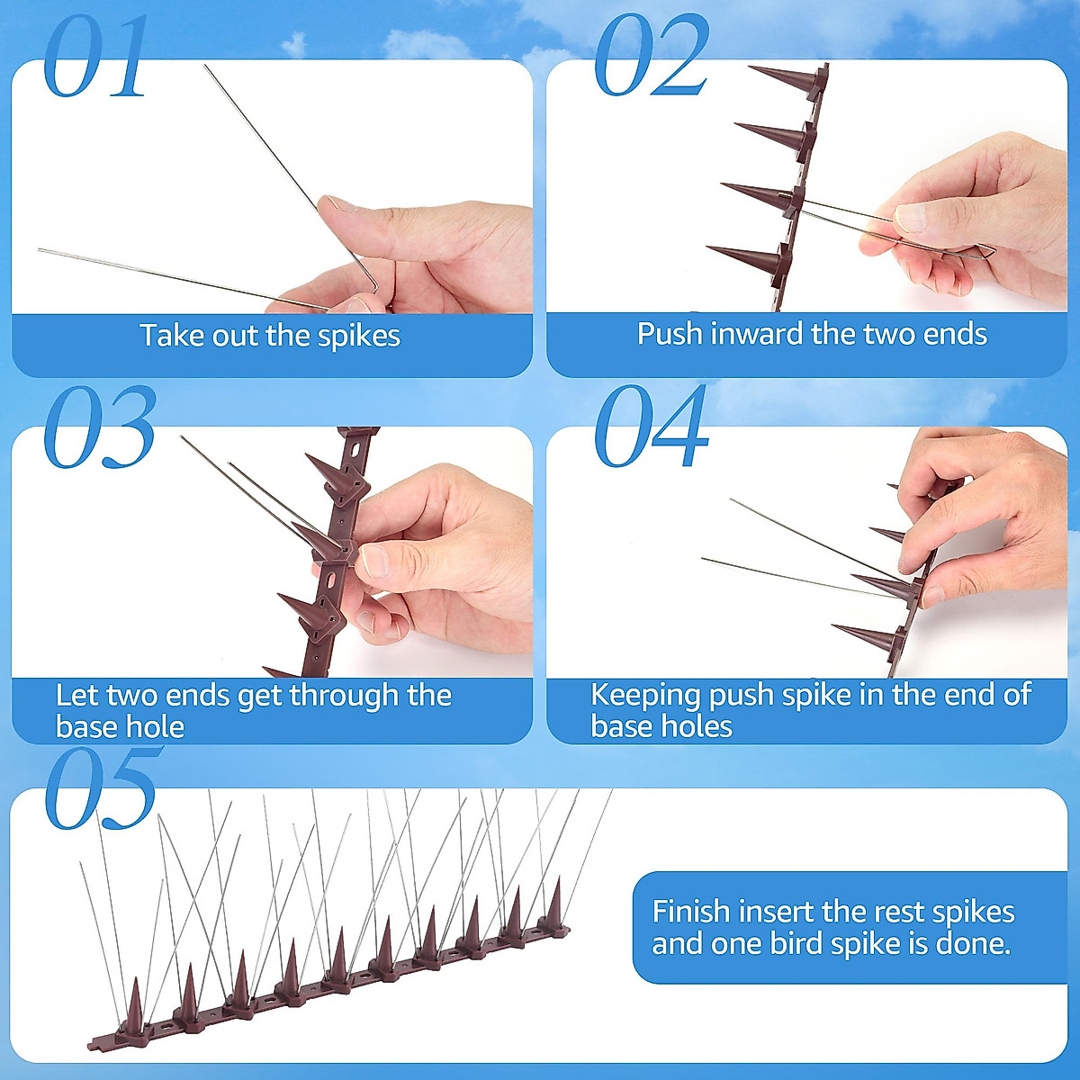 BORHOOD Bird Spikes, 16 Pack Bird Deterrent Spikes, Bird Repellent Devices Outdoor, Bird Spikes for Pigeons and Other Small Birds, Cats Squirrels Raccoons for Fence Roof Windowsill Coverage 16.4 Feet