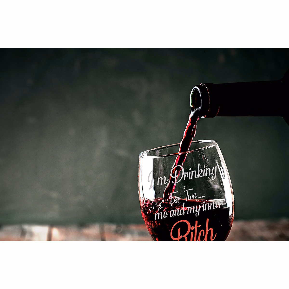 AW Fashions I'm Drinking For Two Me And My Inner Bitch Funny 15oz Crystal Stemless Wine Glass - Fun Wine Glasses with Sayings Gifts For Women, Her, Mom on Mother's Day Or Christmas