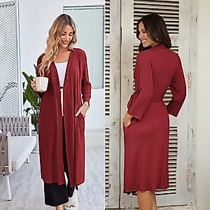 Ekouaer Women's Robes Long Bathrobes Jacquard Knit Spa Shower Robe Fixed Belt Sleepwear with Two Pockets S-3XL