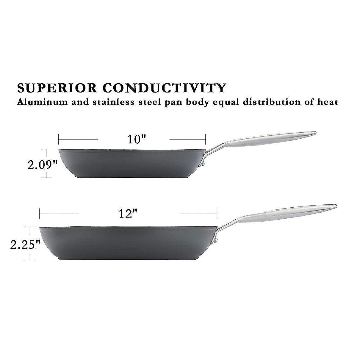MsMk Non Stick Frying Pans, 10 Inch and 12 Inch Nonstick Frying Pan Set PFOA Free Non-Toxic, Skillet Set for Induction, Ceramic and Gas Cooktops