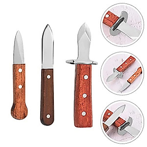 Angoily Hand Oyster Shucker 3Pcs Stainless Steel Oyster Knives with Wood Handle Shucker Oyster Shucking Tool Clam Shellfish Seafood Opener Practical Kitchen Oyster Knife Shucker