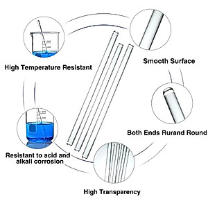 12PCS Glass Stirring Rod Stir Stick with Both Ends Round - 15.8" 13.8" 12" 10" 8" 6" Long - 2 Piece for Every Style -12pcs/pk (12)