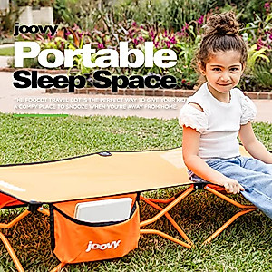Joovy Foocot Travel Cot Featuring a Steel Frame and Tough Polyester Fabric, Storage Pocket, and Easily Folds into Included Travel Bag – Holds Kids Up to 48” Tall or 75 Lbs (Orange)