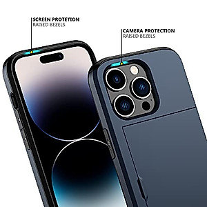 Nvollnoe for iPhone 14 Pro Case with Card Holder Heavy Duty Protective Dual Layer Shockproof Hidden Card Slot Slim Wallet Case for iPhone 14 Pro for Women&Men(Blue)