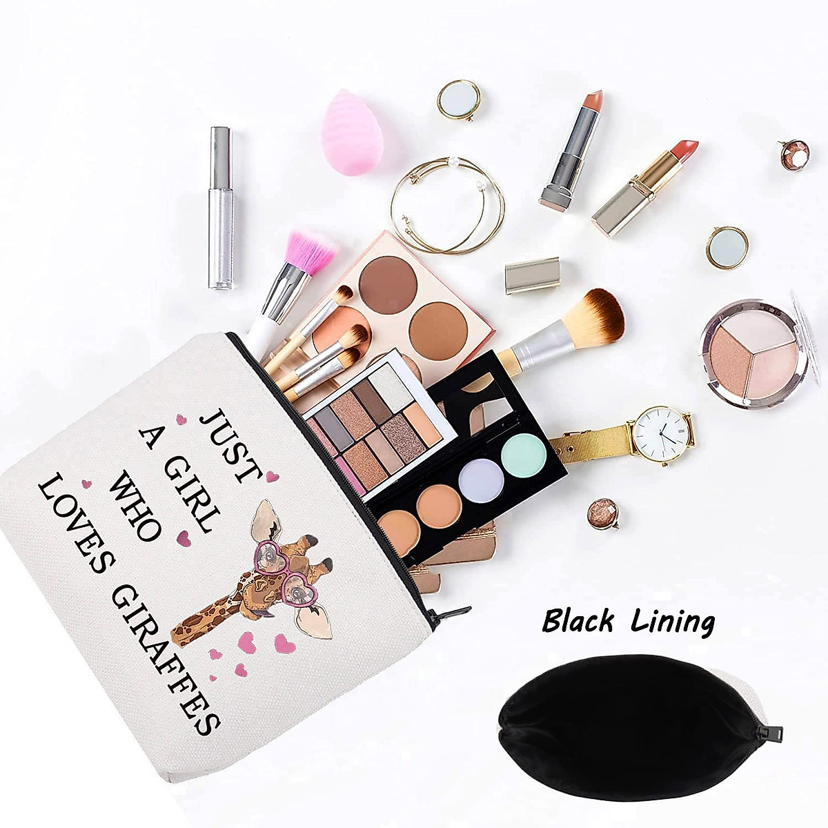 LEVLO Funny Giraffe Cosmetic Bag Animal Lover Gift Just A Girl Who Loves Giraffes Makeup Zipper Pouch Bag Giraffe Lover Gift (Who Loves Giraffes)