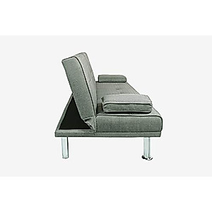 ERYE Upholstered Futon Sofa Sitting Space Loveseat Convertible Sleeper Couch Bed for Apartment Office Home Gym Living Room Furniture Sets Sofabed, Light Gray Linen Tufted Metal Legs with 2 Cupholders