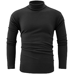 jonivey Mens Basic Turtleneck Long Sleeve Lightweight Soft Casual Knit Fitted Thermal T-Shirt Pullover Tops (03Black,L)