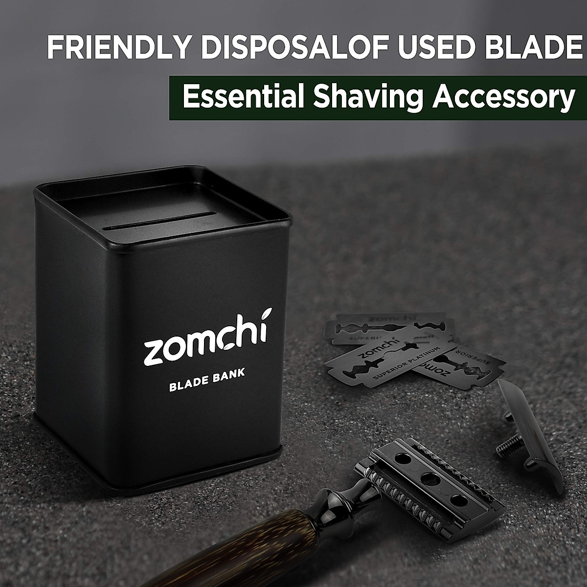 Zomchi Black Razor Blade Bank for Safety Razor Blade Storagement with 100 Counts Safety Razor Blades for Shaving
