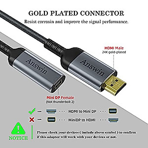 Answin HDMI to Mini DisplayPort Adapter, 4K HDMI to Mini DisplayPort Active HDMI 1.4 Source for Xbox One/360, Mac Mini, PC/Laptops to Mini DP 1.2 Out Monitor with DisplayPort/Mini DisplayPort
