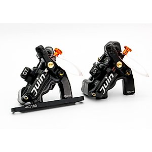 Juin Tech GT-F 4-Piston Cable Actuated Hydraulic Bicycle Bike Disc Brake Caliper Set Hybrid Brake Set for Flat-Mount Road/Cyclocross/Gravel/E-Bike/Folding Bike use (Black)