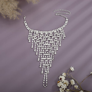 YERTTER Silver Wedding Full Rhinestone Hand Back Chain Sparkly Crystal Finger Bracelet with Ring Hareness Hand Chain Slave Link with Ring Bracelet Accessories Party for Women Girls（Silver 1)