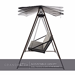 Grand Patio Outdoor Herning 3-Seat Steel Adjustable Canopy Swing, Porch Swing with Removable Cushion for Lawn Backyard Garden Poolside, Grey