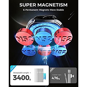 Anwas Magnetic Car Phone Holder Mount Alloy Folding Magnetic Car Phone Holder for Car Dashboard, 360° Adjustable Hands Free Car Phone Holder Mount Fit All iPhones, Samsung, etc