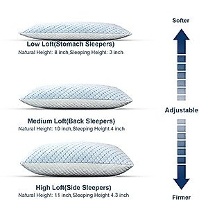 Cooling Bed Pillows for Sleeping 2 Pack Shredded Memory Foam Adjustable Pillows Standard Size Set of 2 for Side Back Sleepers - Luxury Extra Comfy Gel Pillows with Washable Removable Cover
