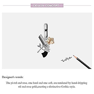 MUNDELL Authentic 925 Sterling Silver Pistol with Rose Charm for Original Silver Bracelet or Bangle Jewelry Make Pendants
