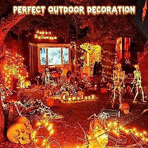BOLWEO Halloween Solar Fairy Lights Outdoor, Orange String Lights 39.4Ft 120 LED, IP65 Waterproof Solar Outdoor Lights Backyard Deck Fence Patio Decor Diwali Halloween Decorations