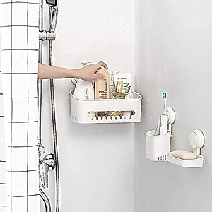 LEVERLOC Shower Caddy Suction Cup Set Shower Shelf Shower Basket - Packs of 5,One Second Installation NO-Drilling Removable Suction Shower Organizer Powerful Waterproof Bathroom Caddy Organizer White