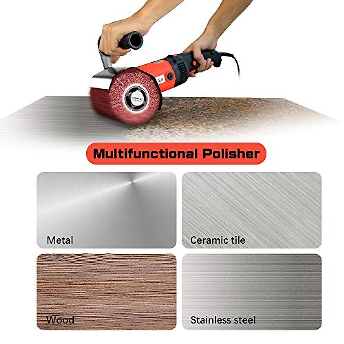 Handheld 1400W Metal Burnishing Machine,Electric Sander Polisher for Wood Stainless Steel Polishing with One Wheel,8 Variable Speed,Lock Switch,Auxiliary Handle(UL Certified)