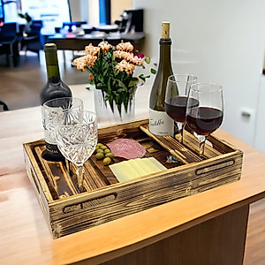 Wine Tray, Dual Glass Rack, Bottle Holder, Cut-Out Handle, with Mini Charcuterie Board, for Wine Tastings, Parties, Bars. Rustic, Handmade of Eco-Friendly Reclaimed Torched Pine Wood