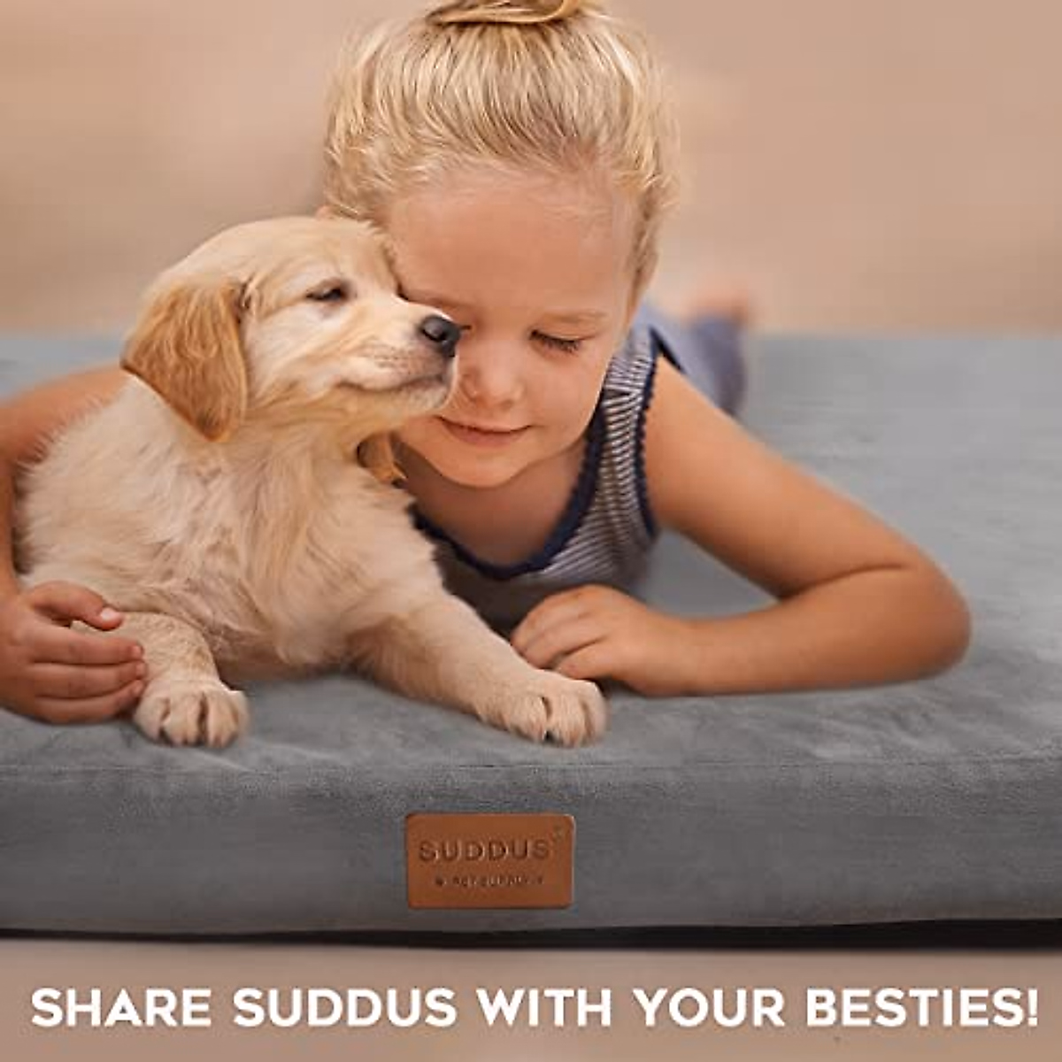 suddus Orthopedic Dog Bed for Medium Dogs, Non-Slip Pet Bed with Waterproof Lining, Memory Foam Dog Bed for Crate Big Dog Bed with Removable Washable Cover (Grey, M)
