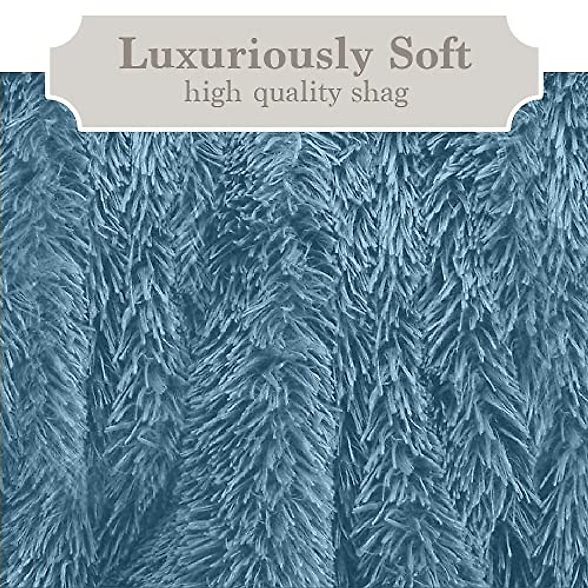 The Connecticut Home Company Shag Throw Blanket and Throw Pillow Case Set of 2, Both in Slate Blue, Sherpa Reversible Blanket is Size 65x50 and Pillow Cases are Size 16x16, 2 Item Bundle
