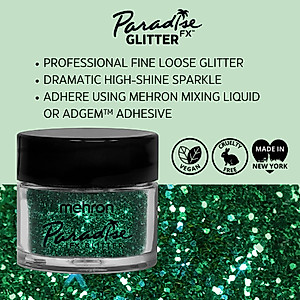 Mehron Makeup Paradise Glitter FX | Professional Cosmetic Glitter for Makeup & Art | Vibrant & Shimmering Loose Glitter .25 oz (7 g) (Green)