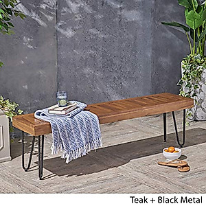 Christopher Knight Home Abbet Outdoor Industrial Wood Bench, Teak/Black Metal