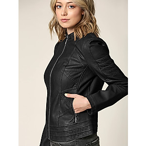 Made By Johnny MBJ WJC746 Womens Vegan Leather Motorcycle Jacket L Black