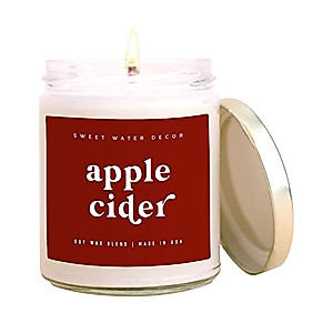 Sweet Water Decor Apple Cider Soy Candle | Mulled Cider, Orange, Lemon, Cinnamon, and Maple Fall Scented Candle for Home | 9oz Clear Jar Candle, 40 Hour Burn Time, Made in the USA