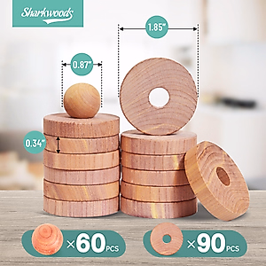 150 Cedar Blocks for Clothes Storage Cedar Variety, Cedar Rings & Cedar Balls 100% Natural Aromatic Cedar Accessories for Closets & Drawers (150 Pack-Rings & Balls)