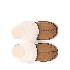 TARRAMARRA Muffin Australian Sheepskin Slippers, Premium Australian Shearling Scuff Slippers Fur Collar Slip-on House Shoes For Women and Men Chestnut US Women 8