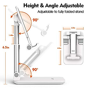 Cell Phone Stand, Licheers Foldable Phone Holder, Angle Height Adjustable Phone Stand for Desk, Compatible with iPhone 13/12/11 Pro Max, Samsung Galaxy S10/9/8/7 S21 Ultra (White-LC352)