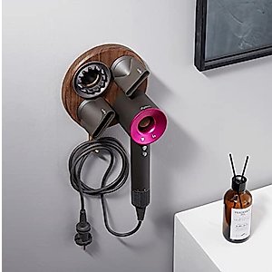 SimLiTa Wood Wall Mount Holder for Dyson Hair Dryer, Wood + Strainless Still Magnetic Wall Bracket Frame for Dyson Supersonic Hair Dryer. (Walnut)