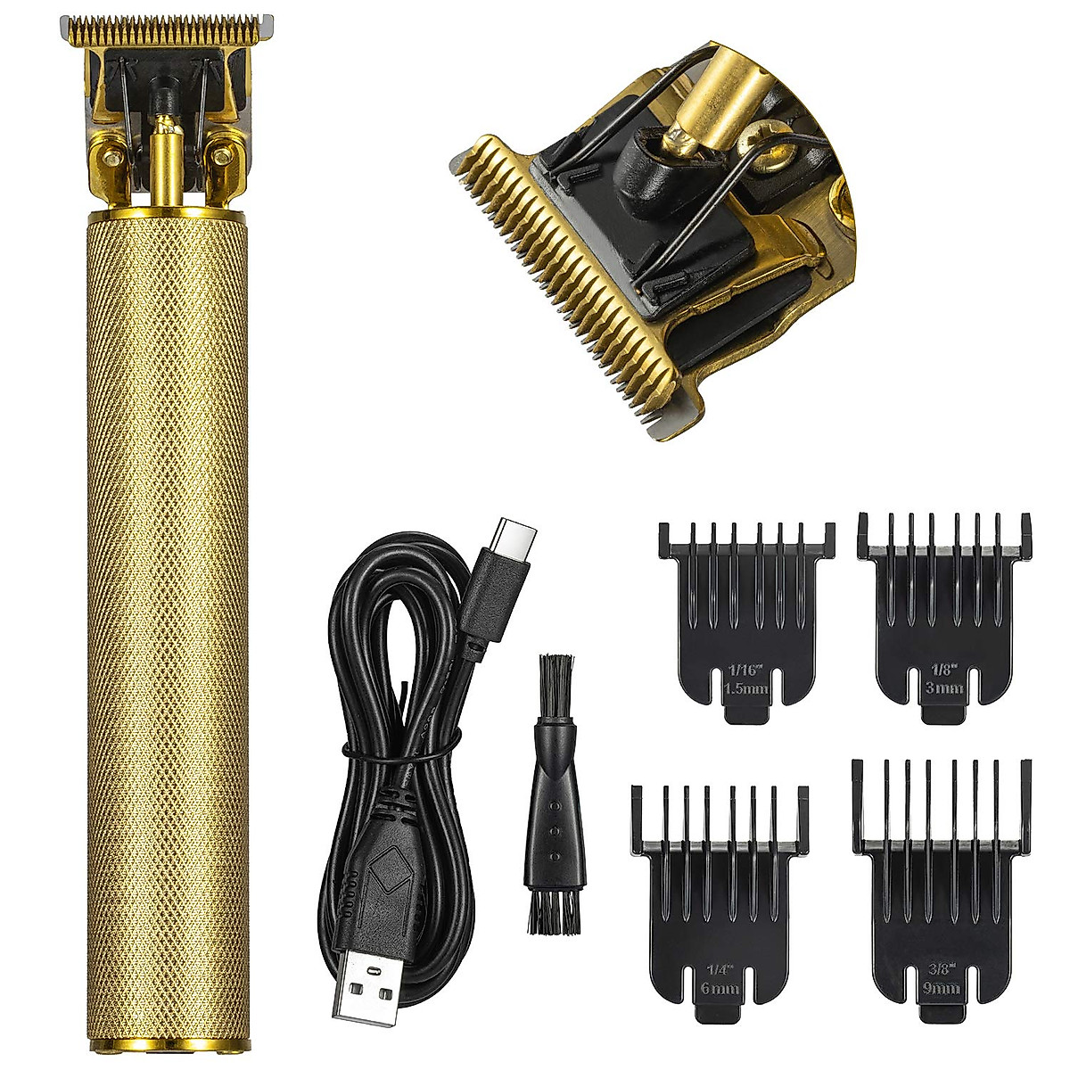 Professional Electric Pro Li Outliner, 0mm Baldheaded Hair Clippers for Men Barber Grooming Cordless Rechargeable Close Cutting T-Blade Trimmer Haircutting Beard Shaver Barber (Gold)