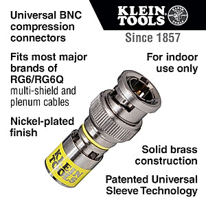 Klein Tools VDV813-613 BNC-Connector for RG6/6Q Coaxial Cables, Universal Compression Connectors, Male, 35-Pack