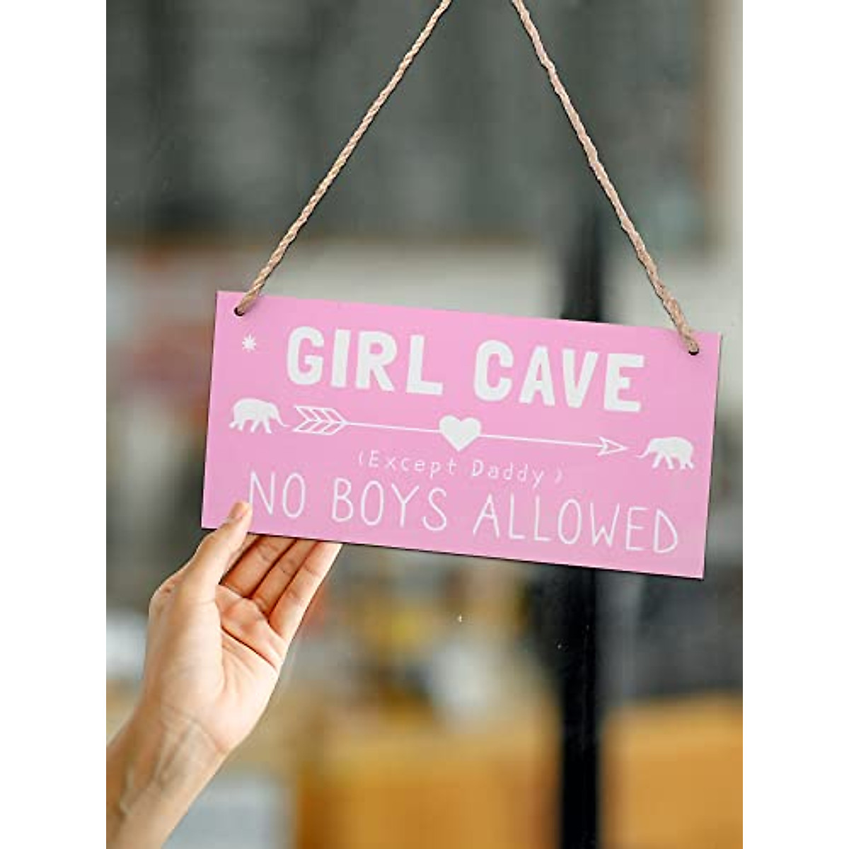 Utuichuo Girl Cave Sign Girls Bedroom Decorations, Hanging Wooden Door Sign for Teen Girl Kids Bedroom Living Room Wall Decor, No Boys Allowed Sign