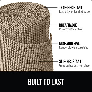 Gorilla Grip Drawer and Shelf Liner, Strong Grip, Non Adhesive Easiest Install Mat, 12 in x 20 FT, Durable Organization Liners, Kitchen Cabinets Drawers Cupboards, Bathroom Storage Shelves, Beige